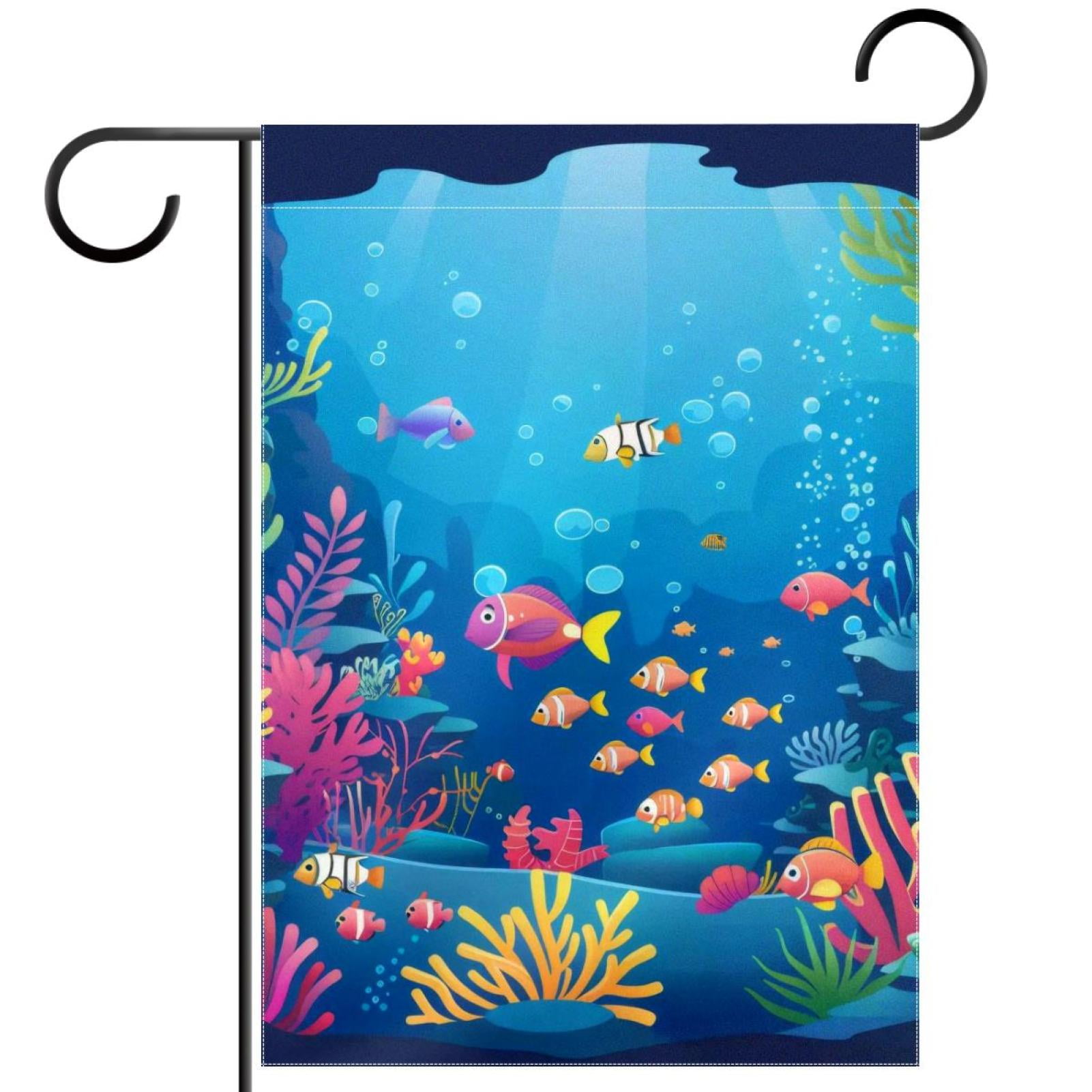 Blue Marine Life Landscape Double Sided Garden Flag Decorative Weather ...