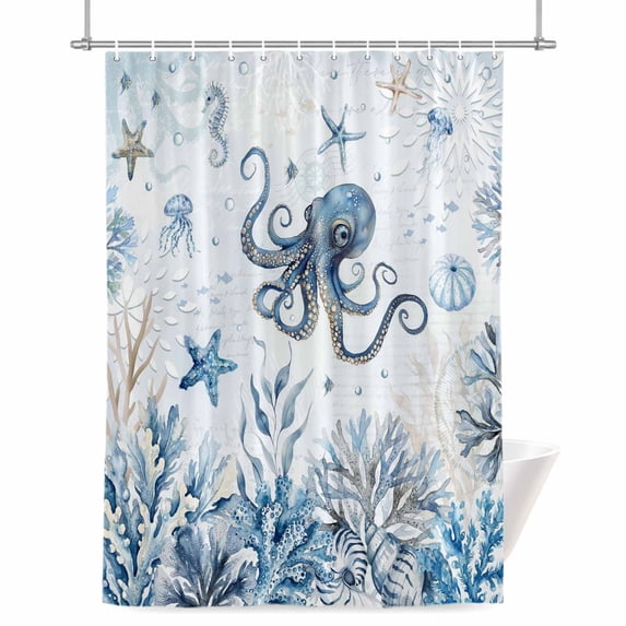 Blue Marine Life Shower Curtains for Bathroom, Ocean Octopus Coral Sea ...