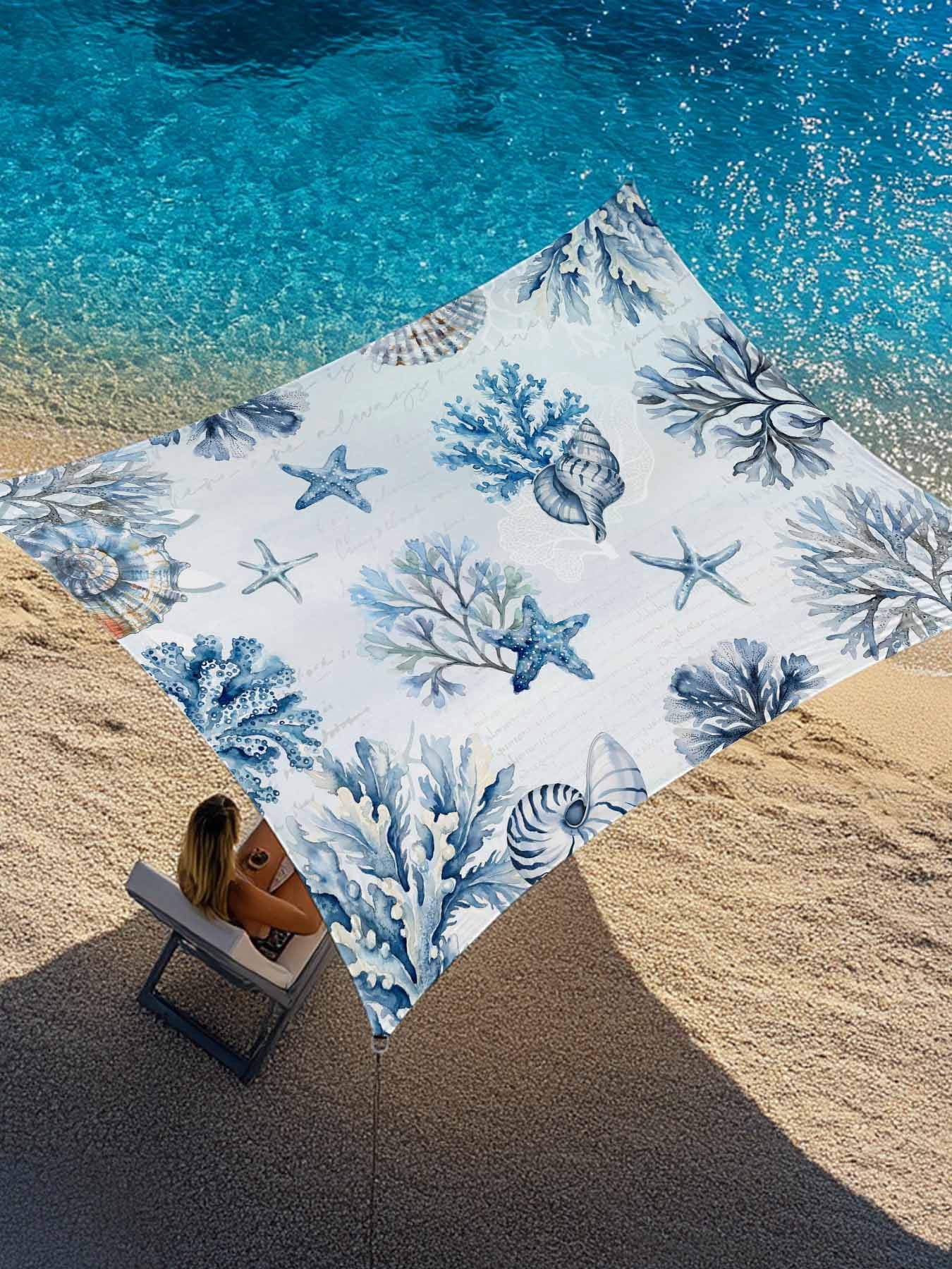 Blue Marine Life Sun Shade Sail 14' x 18', Ocean Coral Sea Star ...