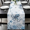 Blue Marine Life Table Runner, Ocean Octopus Coral Sea Star Seashell ...