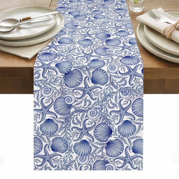 Blue Marine Life Table Runner Summer Ocean Seaside Starfish Coral ...