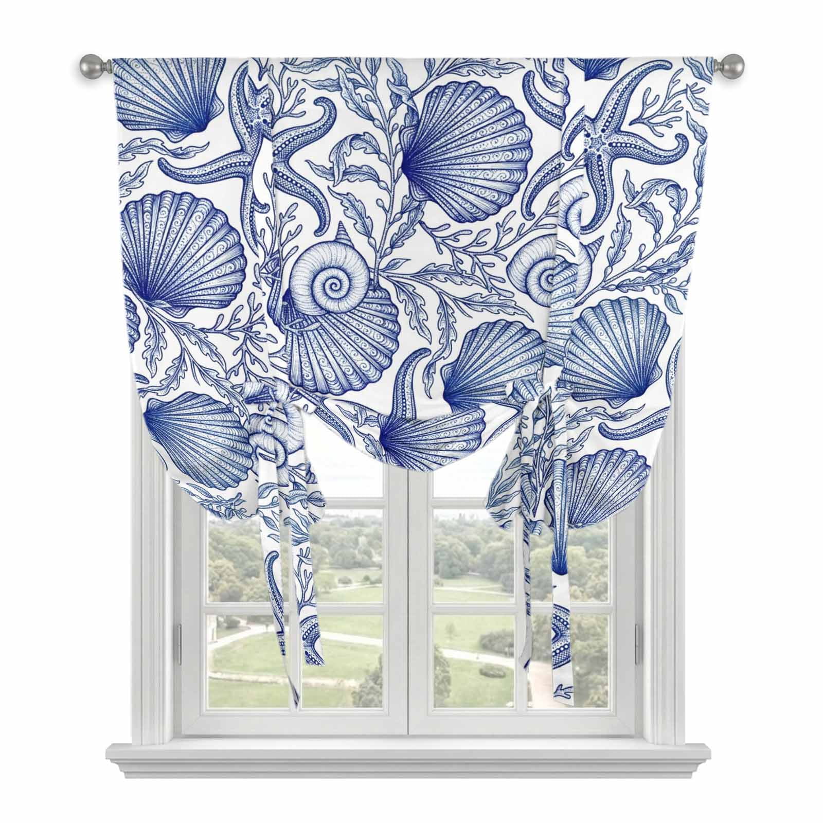 Blue Marine Life Tie Up Curtains for Window, Thermal Insulated Balloon ...