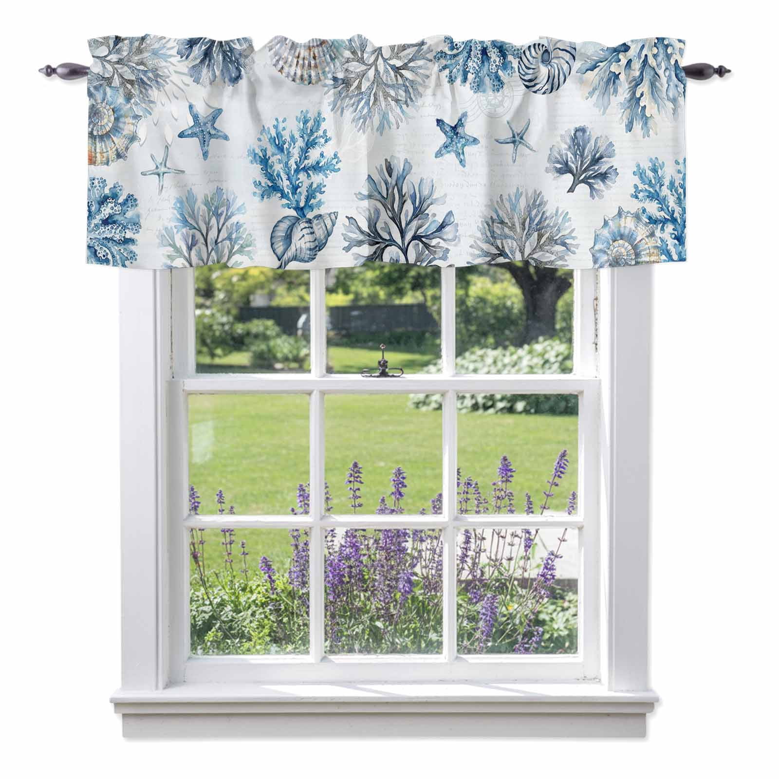 Blue Marine Life Valance Curtain Ocean Coral Sea Star Shellfish ...
