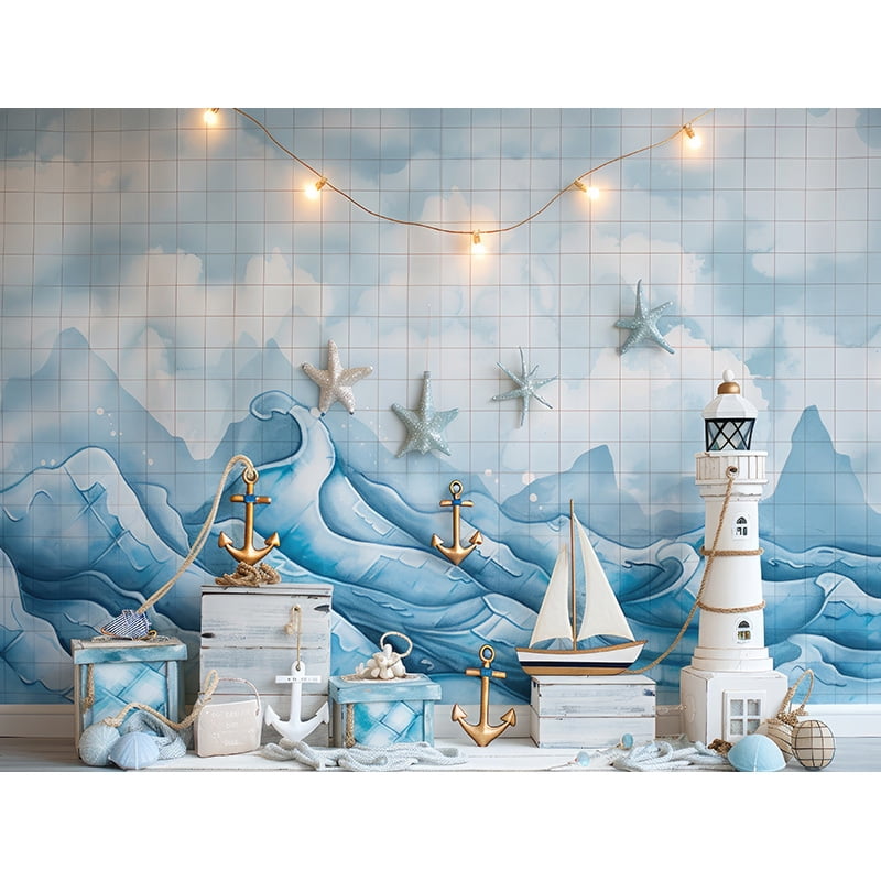 Blue Marine Nautical Retro Globe Sailing Photography Backdrops Props ...