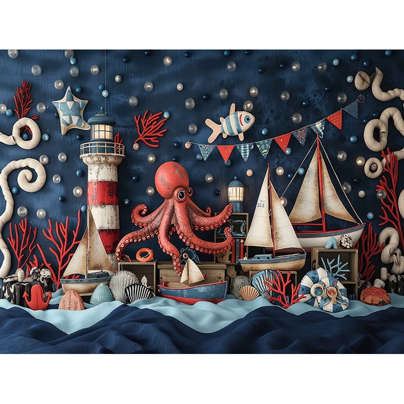 Blue Marine Nautical Retro Globe Sailing Photography Backdrops Props ...