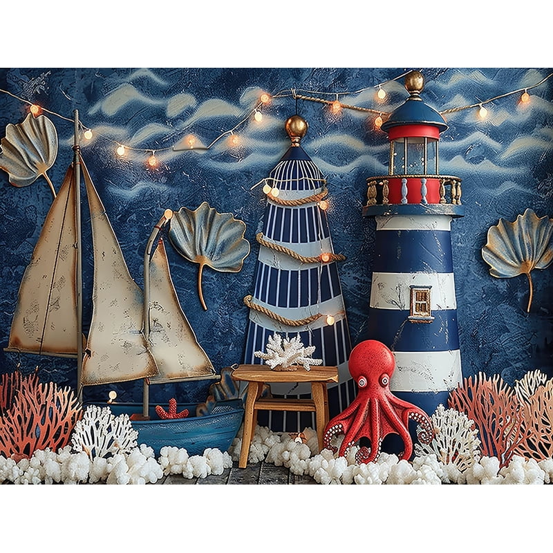 Blue Marine Nautical Retro Globe Sailing Photography Backdrops Props ...