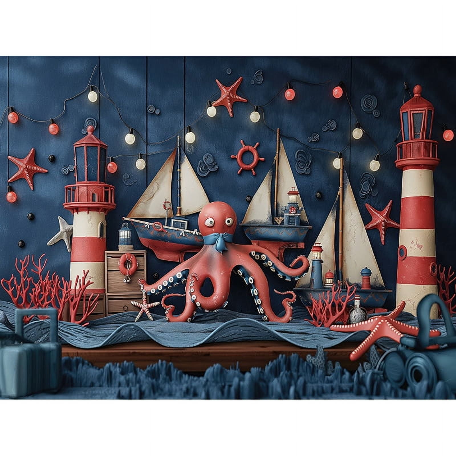 Blue Marine Nautical Retro Globe Sailing Photography Backdrops Props ...