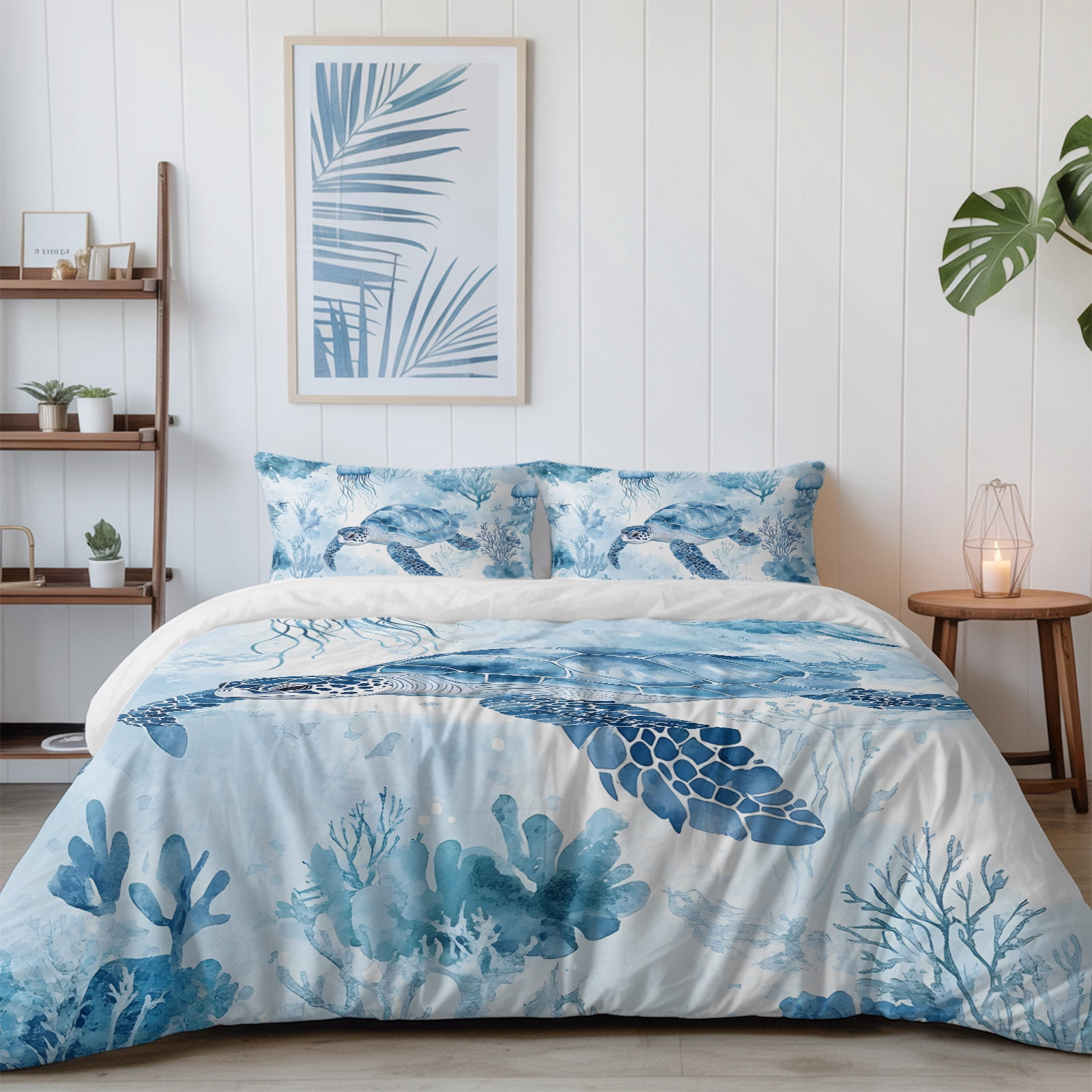 Blue Marine Sea Turtle California King Size Bed Set,Summer Ocean ...