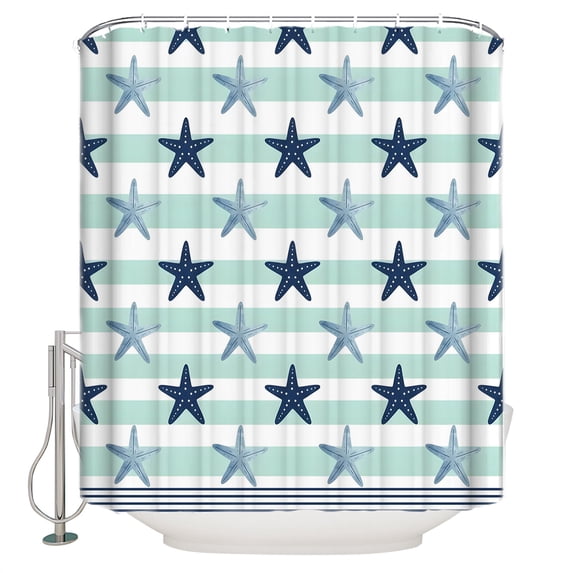 Blue Marine Starfish Bathroom Shower Curtains with 12 Hooks Waterproof ...