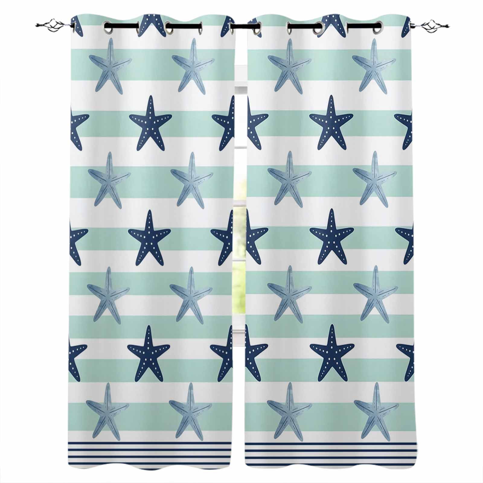 Blue Marine Starfish Blackout Curtains for Bedroom/Living Room, Thermal ...