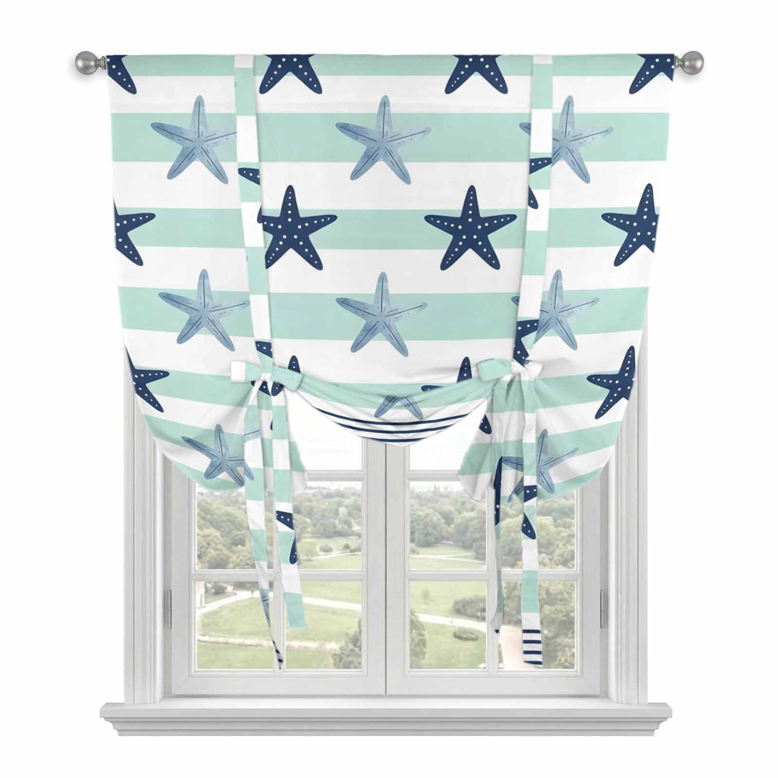 Blue Marine Starfish Tie Up Curtains for Window, Thermal Insulated ...