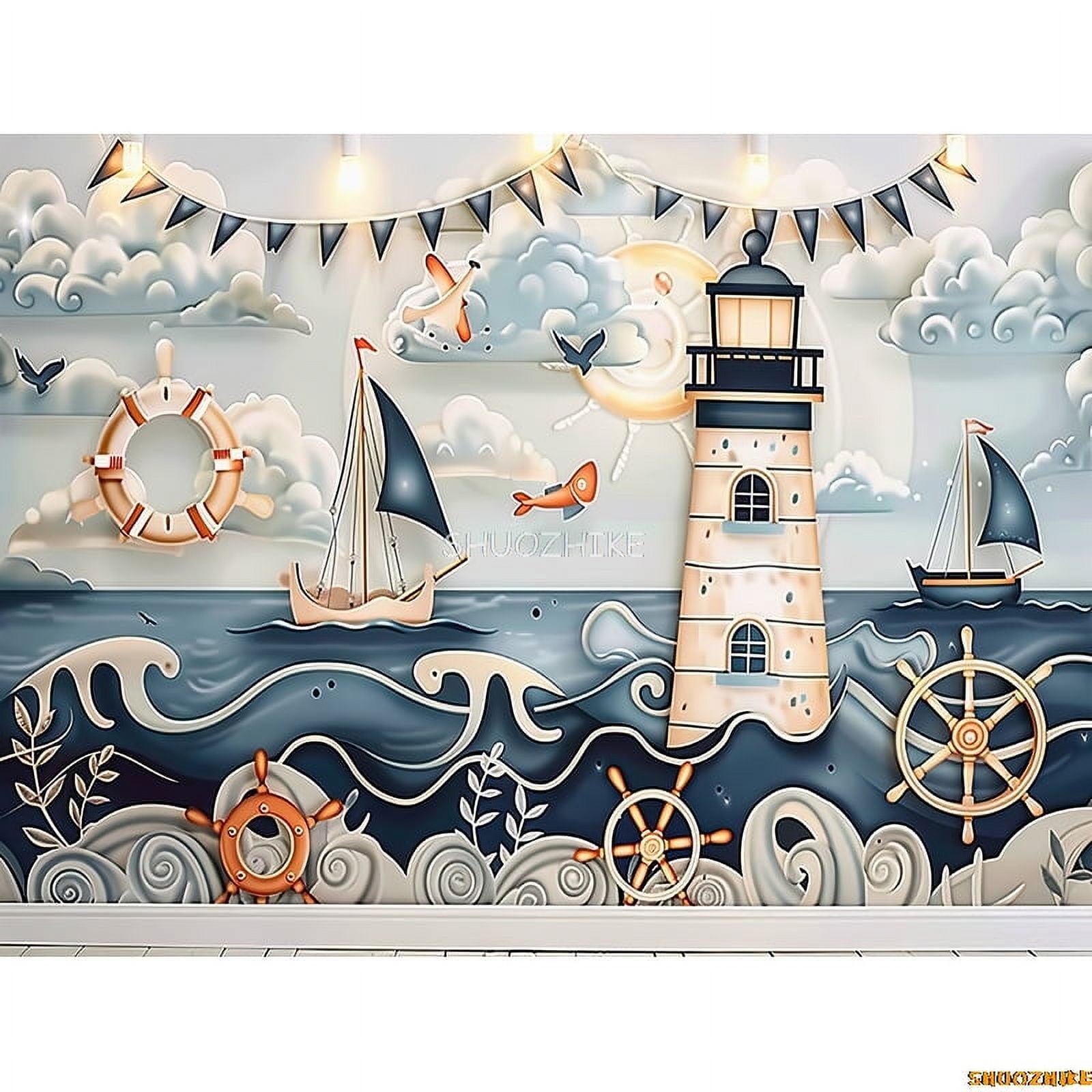 Blue Marine Wall Star Sailboat Photography Backdrops Birthday Party r ...