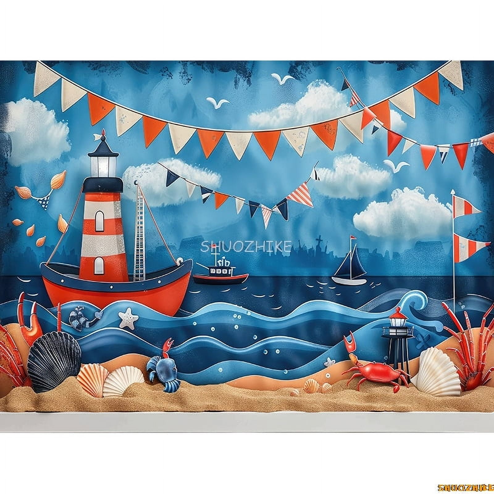Blue Marine Wall Star Sailboat Photography Backdrops Birthday Party r ...