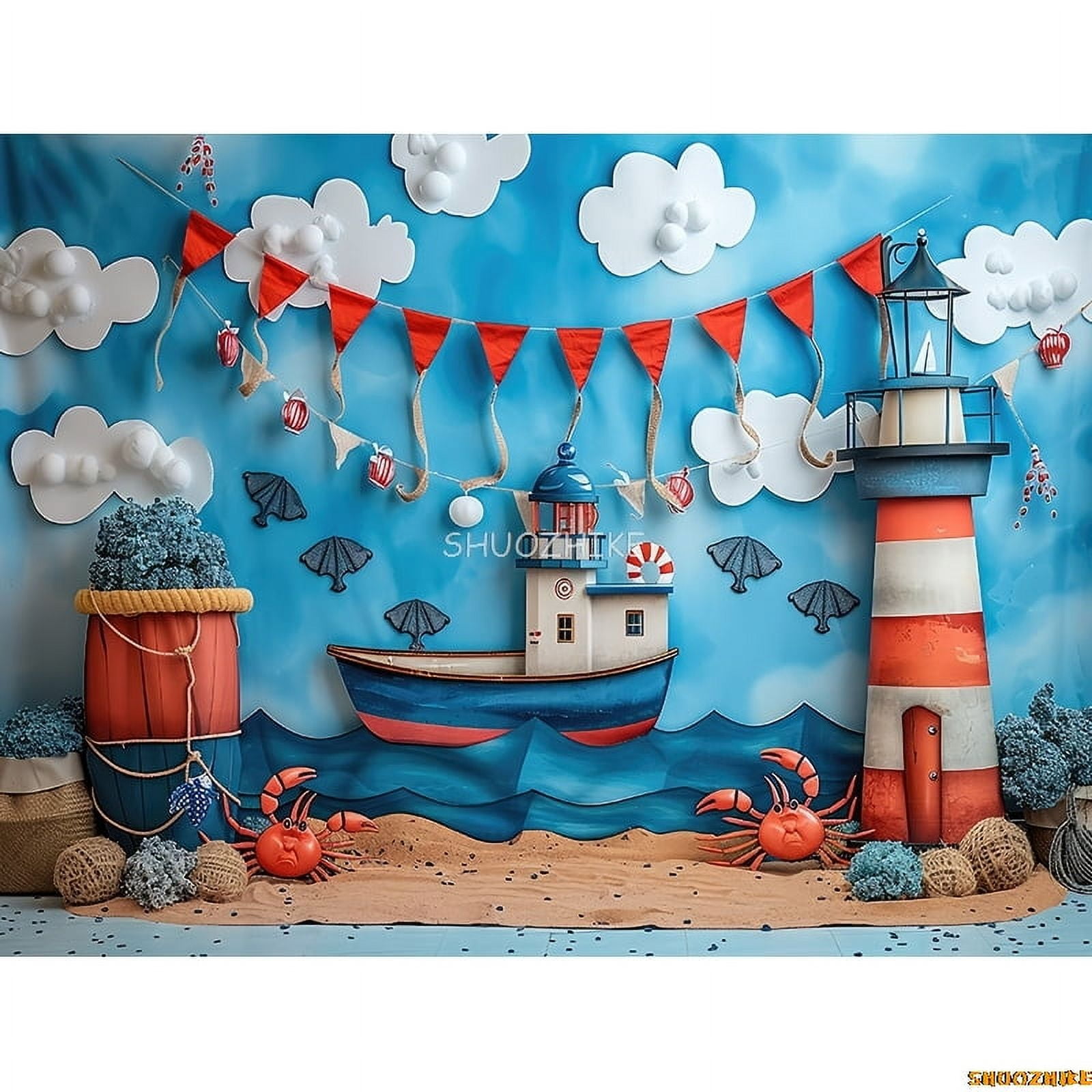 Blue Marine Wall Star Sailboat Photography Backdrops Birthday Party r ...