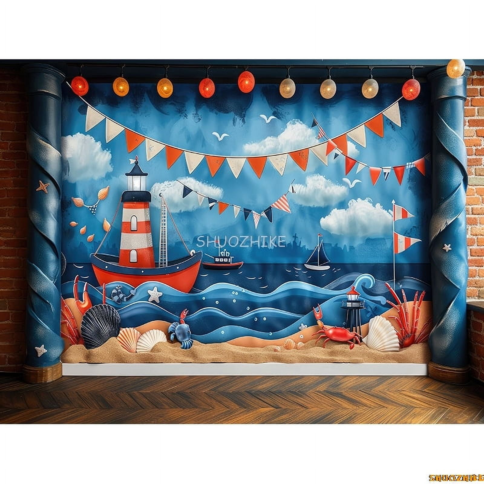 Blue Marine Wall Star Sailboat Photography Backdrops Birthday Party r ...