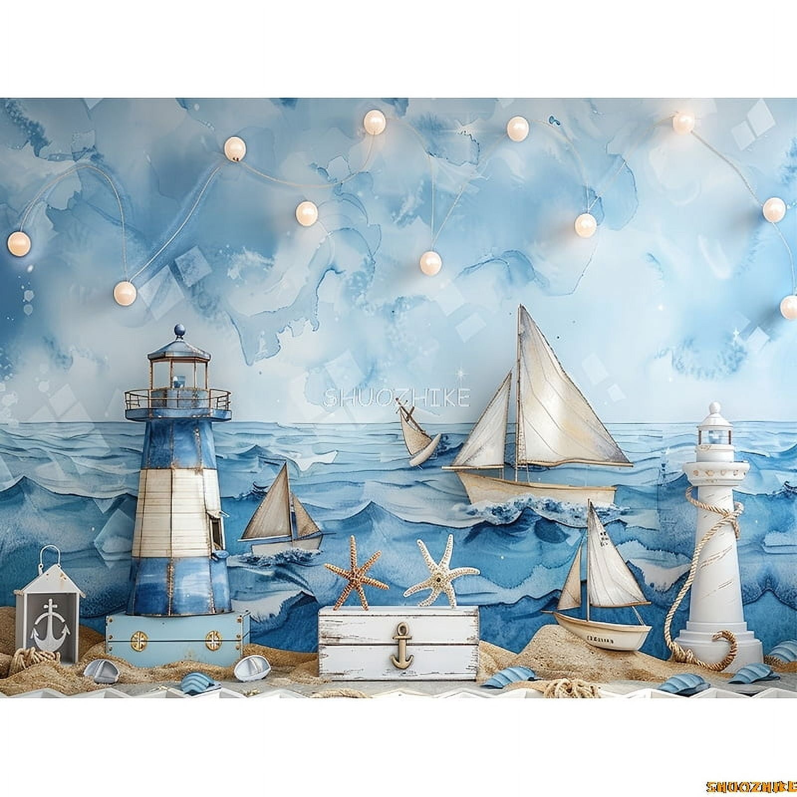 Blue Marine Wall Star Sailboat Photography Backdrops Birthday Party r ...