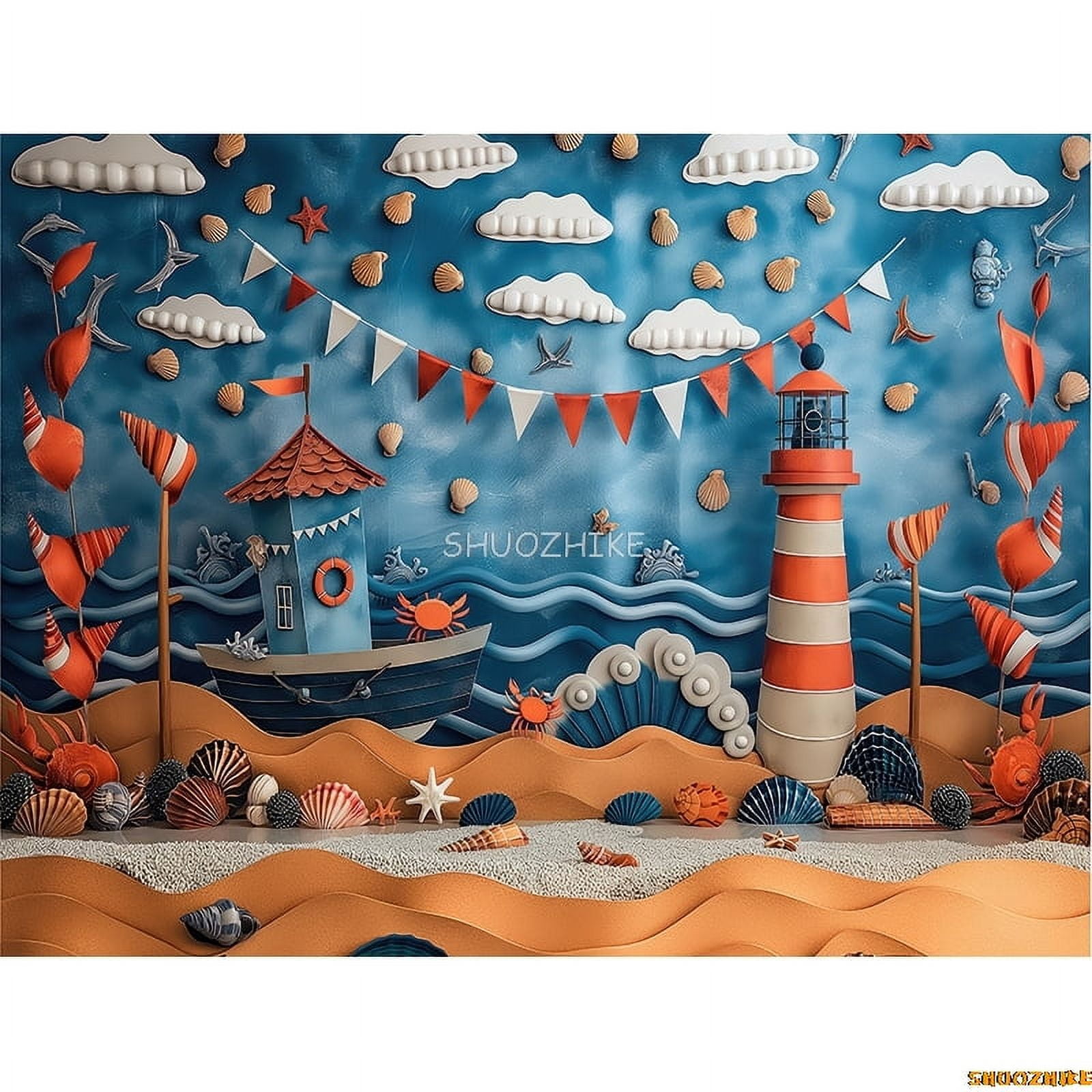 Blue Marine Wall Star Sailboat Photography Backdrops Birthday Party r ...