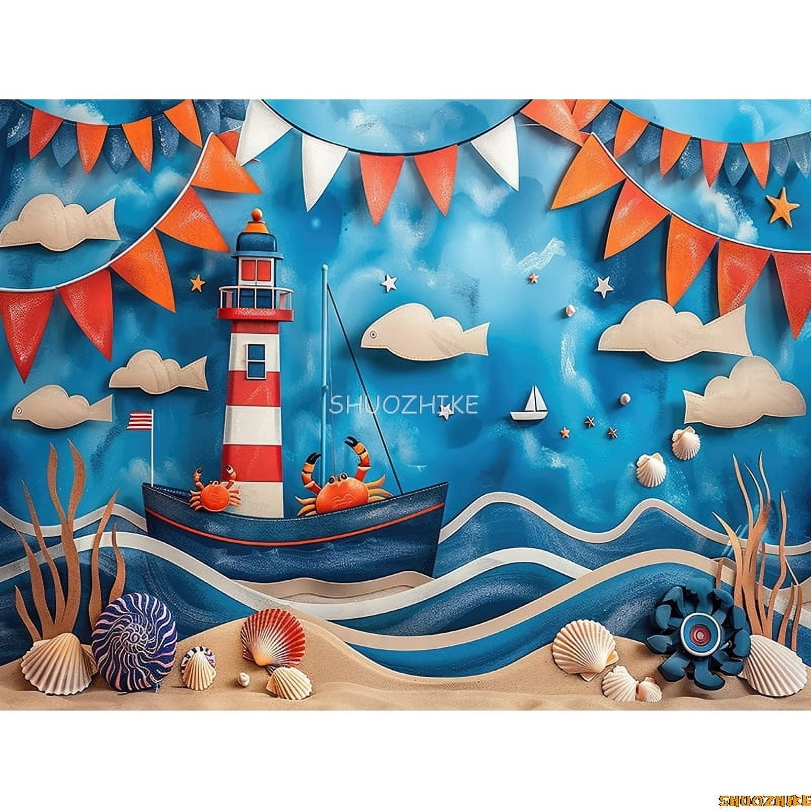 Blue Marine Wall Star Sailboat Photography Backdrops Birthday Party r ...