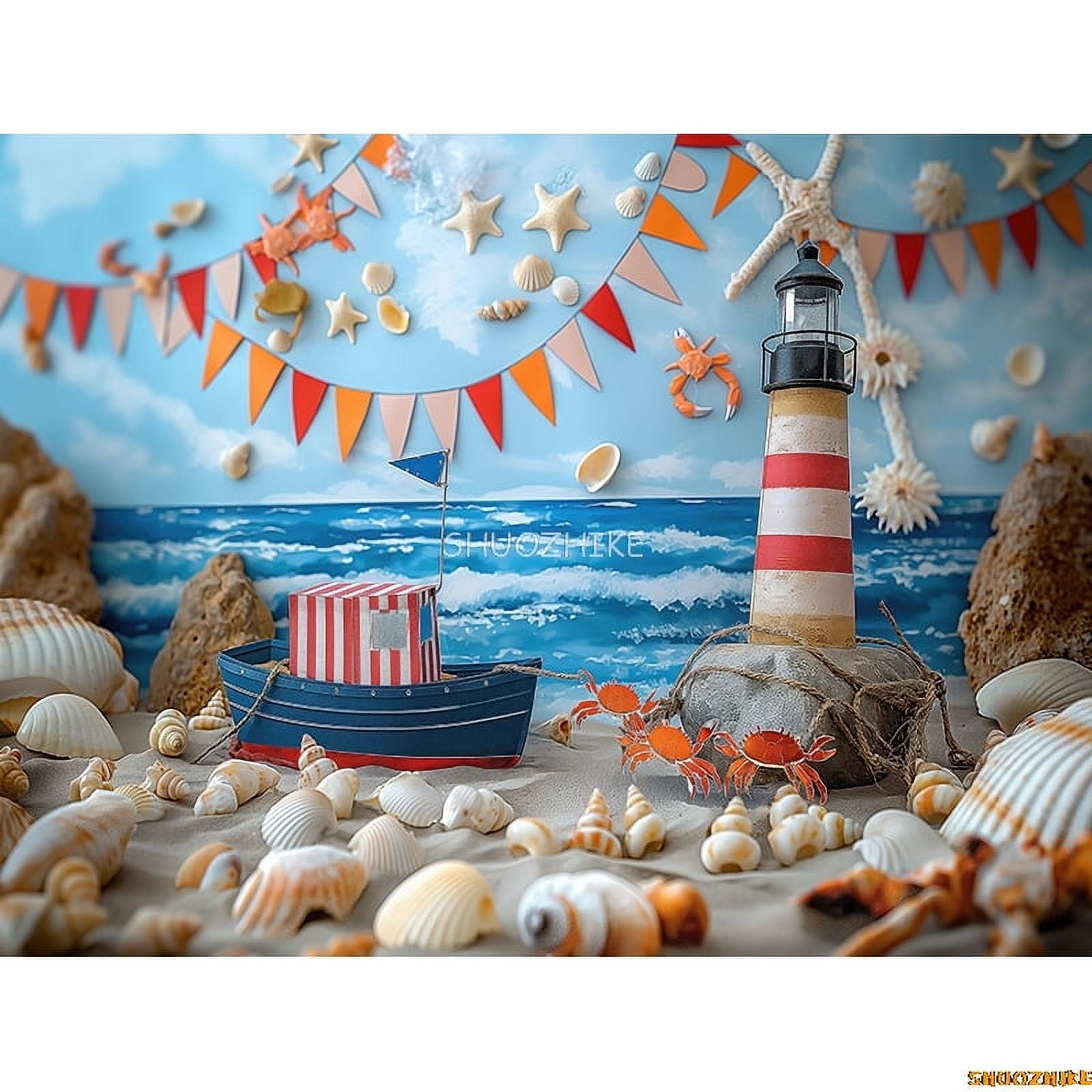 Blue Marine Wall Star Sailboat Photography Backdrops Birthday Party r ...