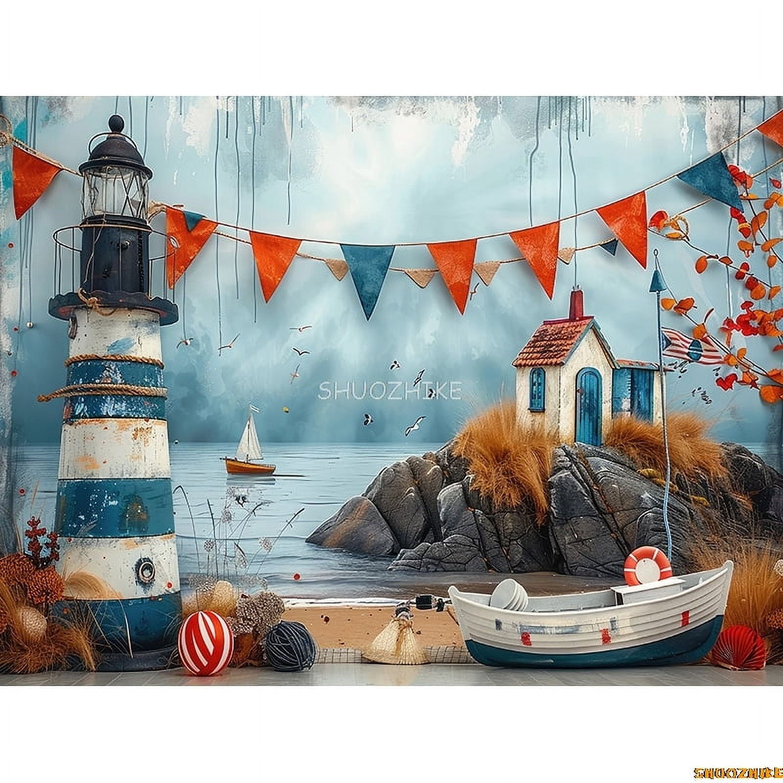Blue Marine Wall Star Sailboat Photography Backdrops Birthday Party r ...