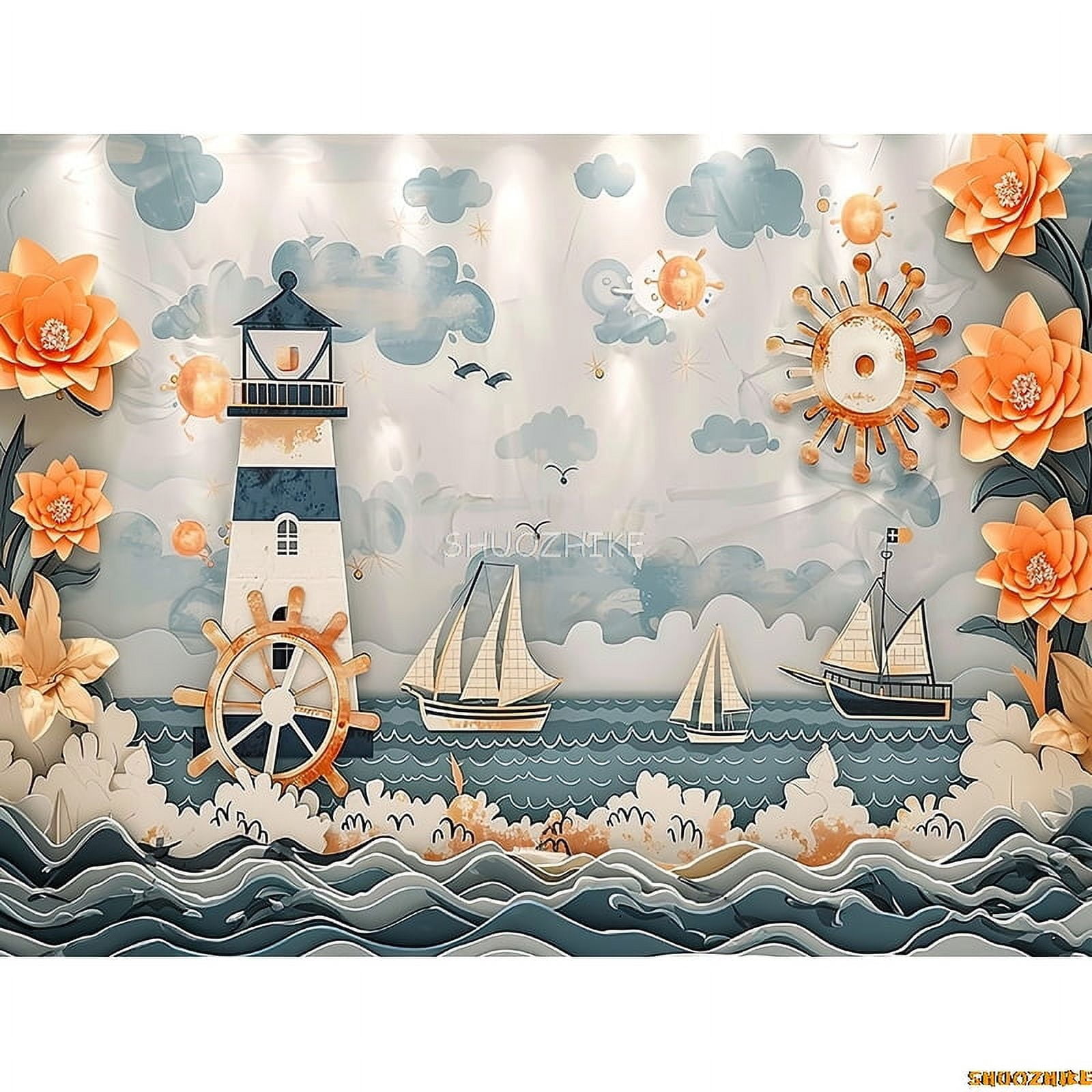 Blue Marine l Retro Globe Sailing Photography Backdrops Props Baby ...