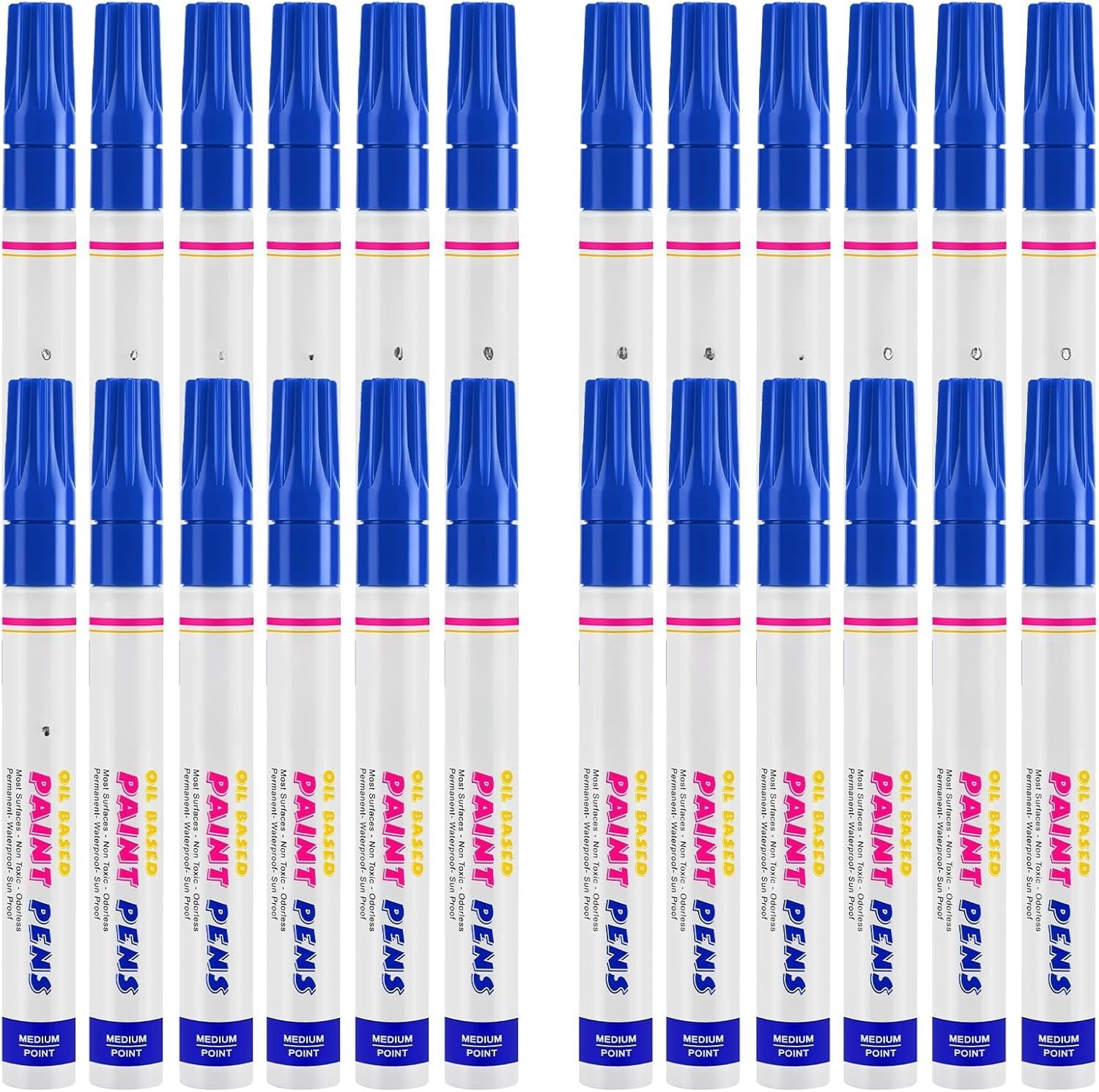 Blue Markers, 24 Oil-Based Quick Dry Permanent Pen Set for Rocks ...