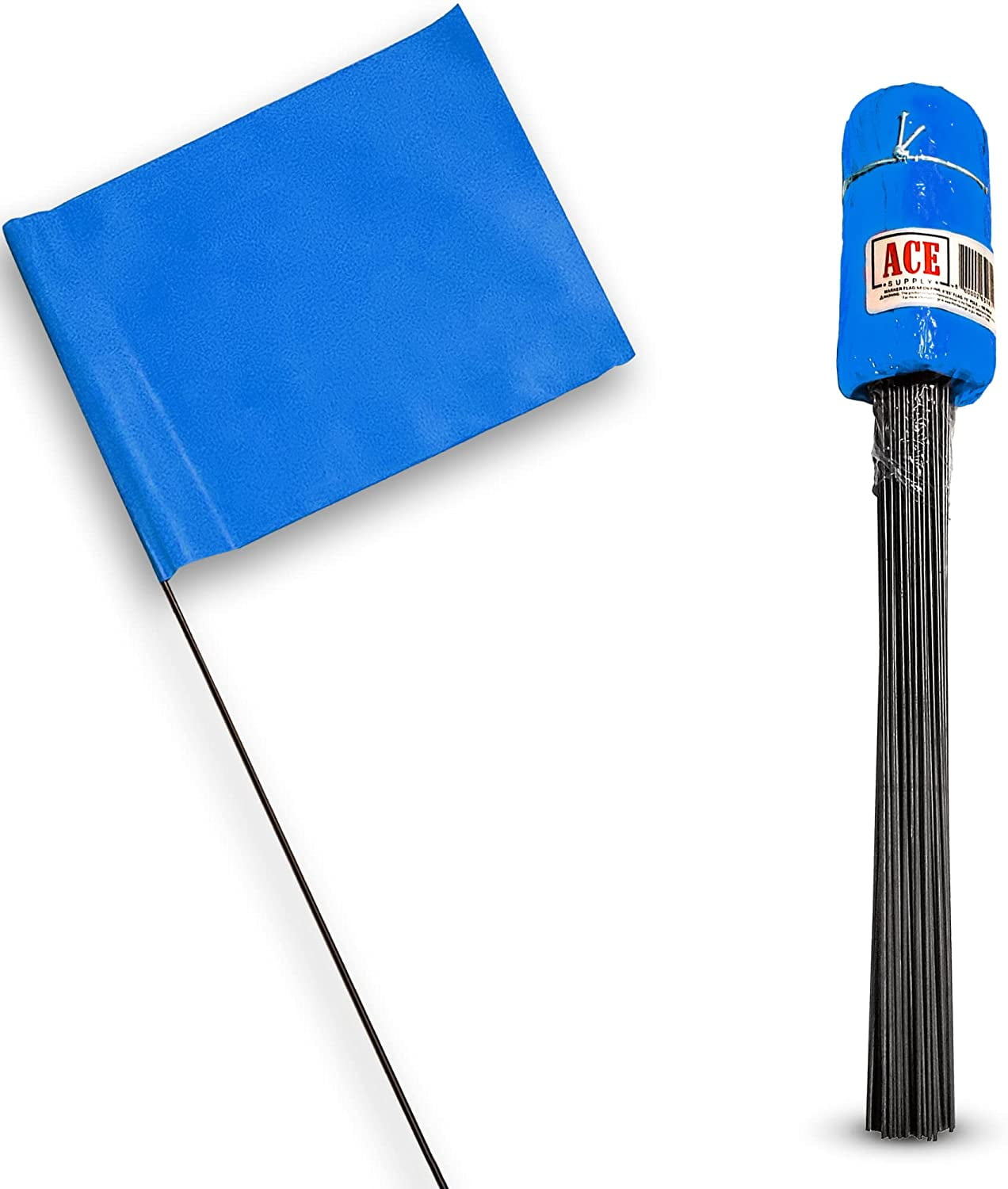 ACE Supply Small Utility Plastic Marking Flags - 100 Pack Blue 4x5-Inch ...