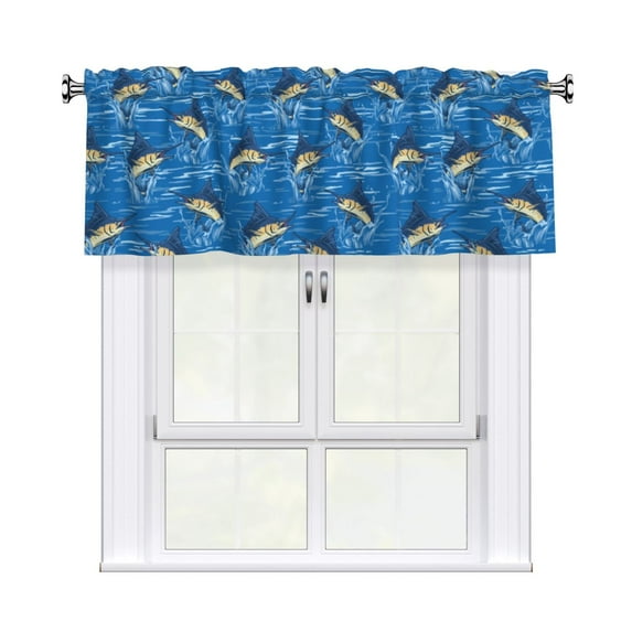 Blue Marlin Fish Curtain Valance, Light Filtering Short Rod Pocket ...