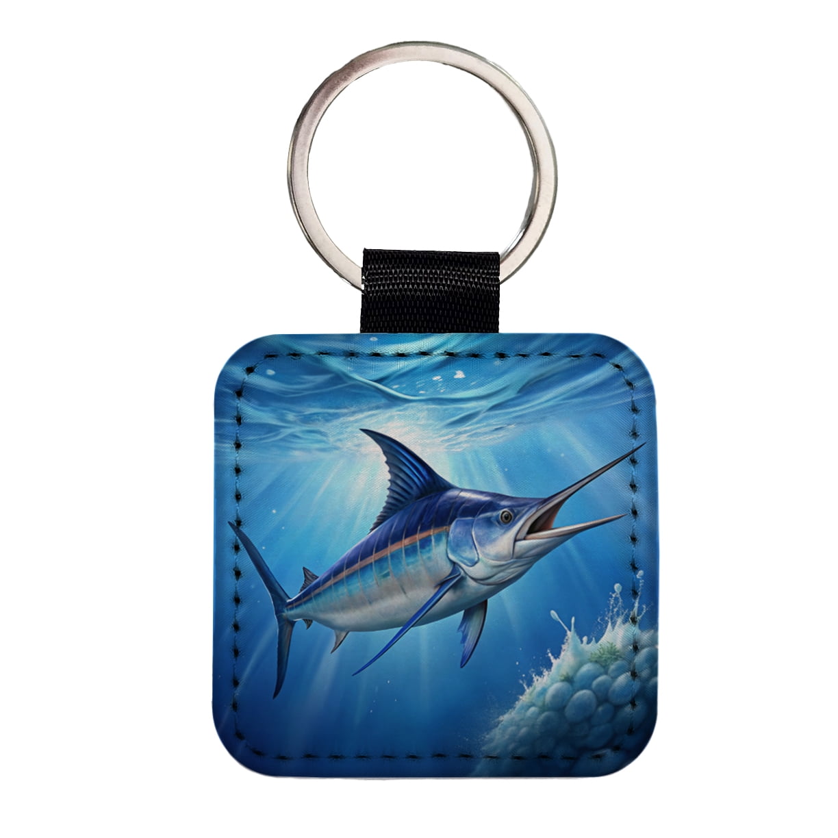 Blue Marlin Fish Faux Leather Square Keychain - Walmart.com