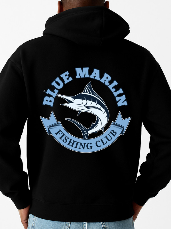 Blue Marlin Fishing funny hoodies for men polyester black sutumn ...