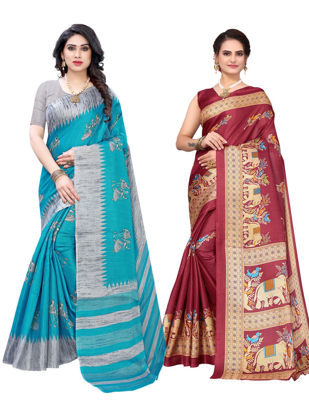 Blue & Maroon Ethnic Motifs Art Silk Khadi Saree - 21348604 - Walmart.com