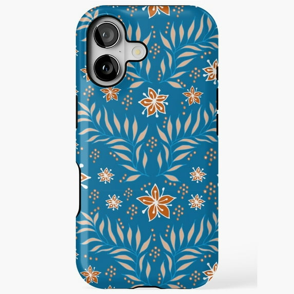 Blue Maroon White Starry Flowers Pattern Case iPhone 17 to 11 Pro Max ...