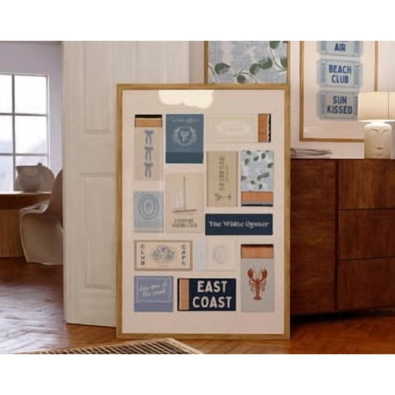 Blue Matchbook Coastal Collage Wall Art Poster, Poster Home Decor ...