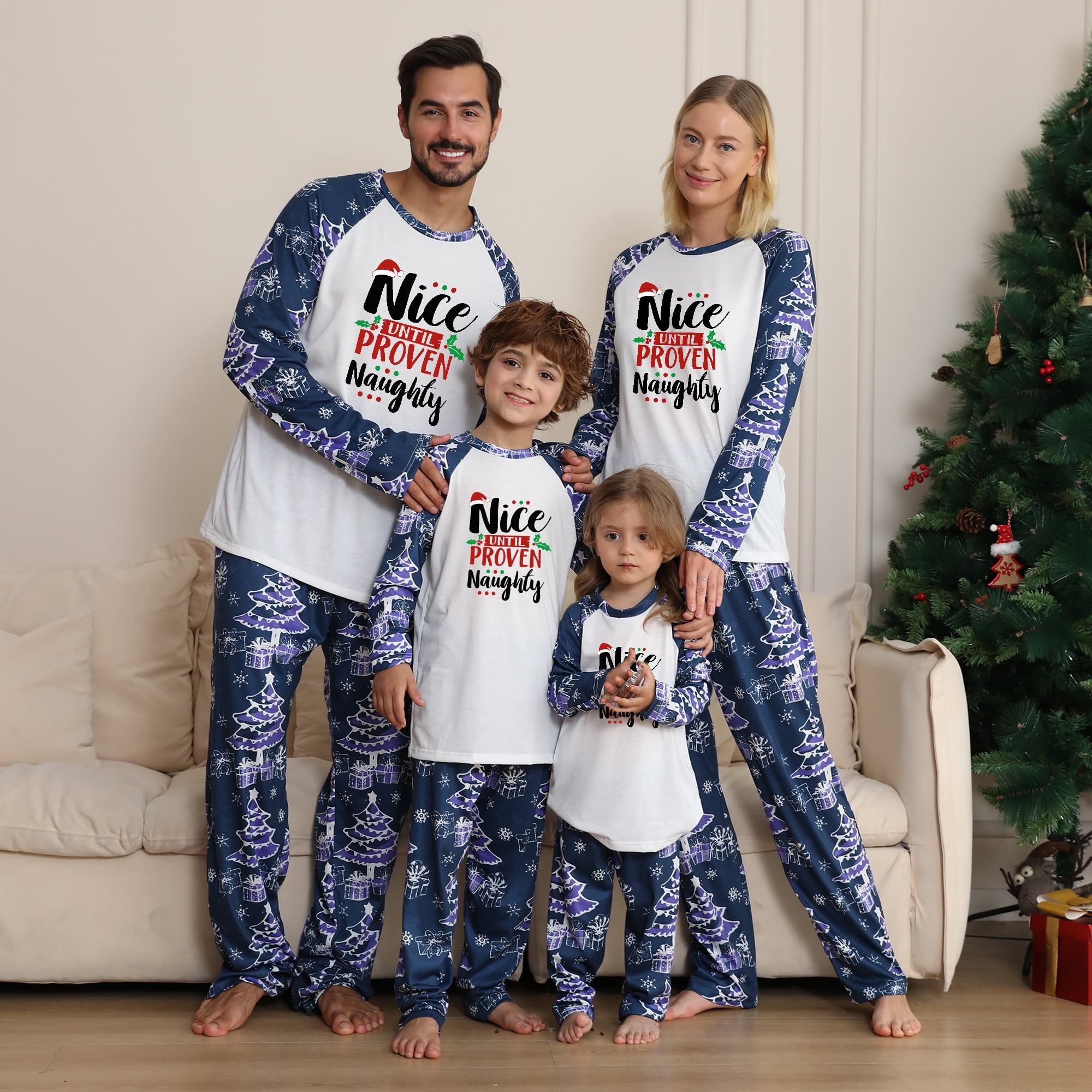 Blue Matching Family Pajamas Nice Or Naughty, Plus Size Matching ...