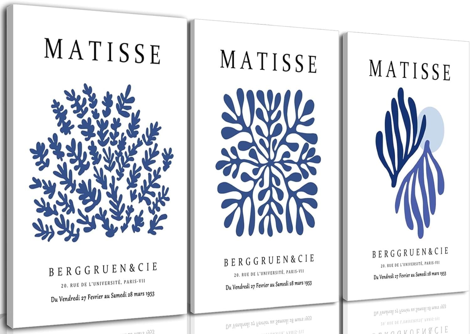 Blue Matisse Wall Art Framed Set of 3 Abstract Navy Blue Posters ...