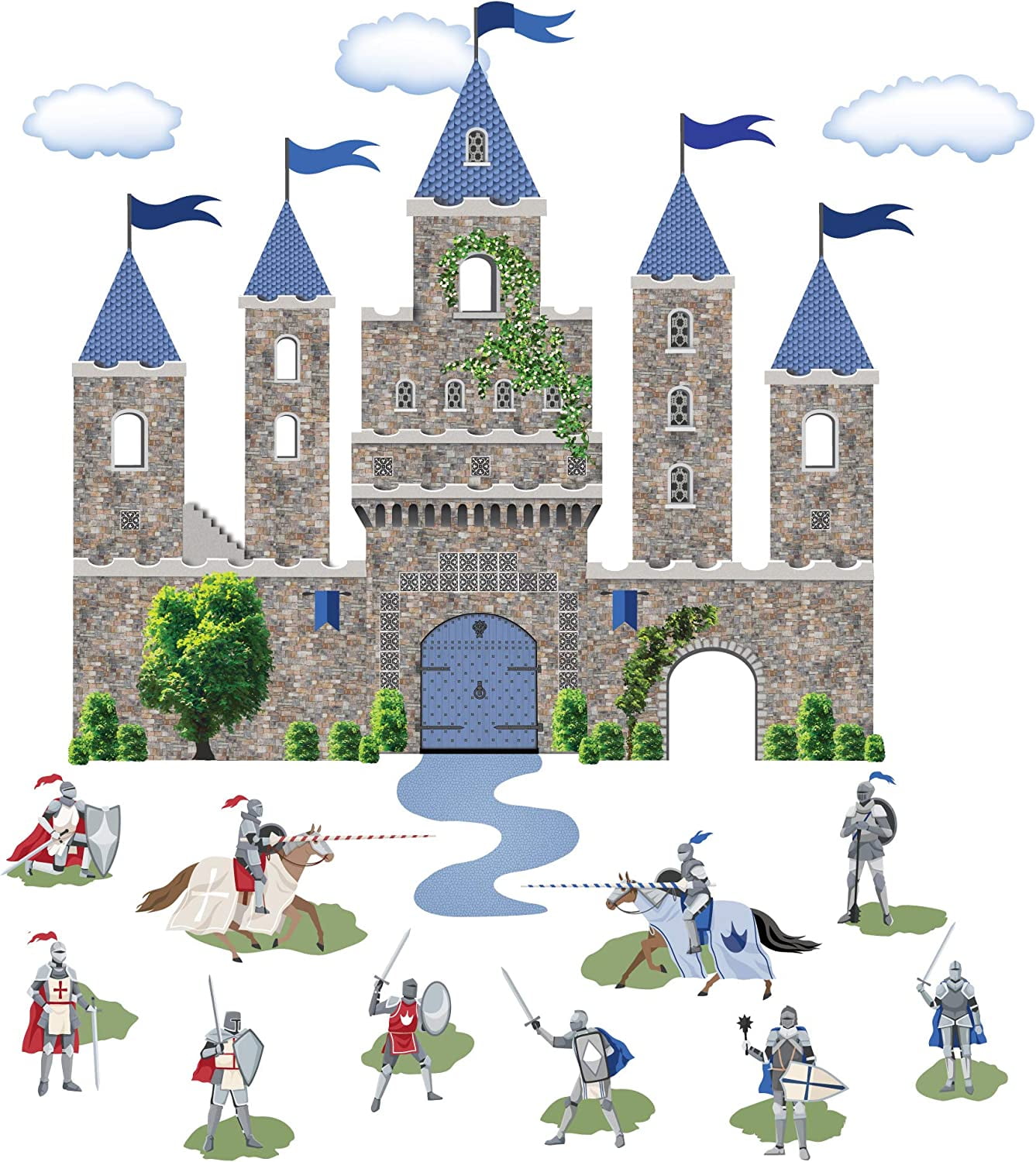Blue Medieval Castle Wall Decal with Knights Decals, Removable Wall ...