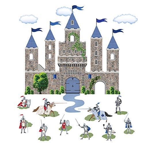 Blue Medieval Castle Wall Decal with Knights Decals, Removable Wall ...