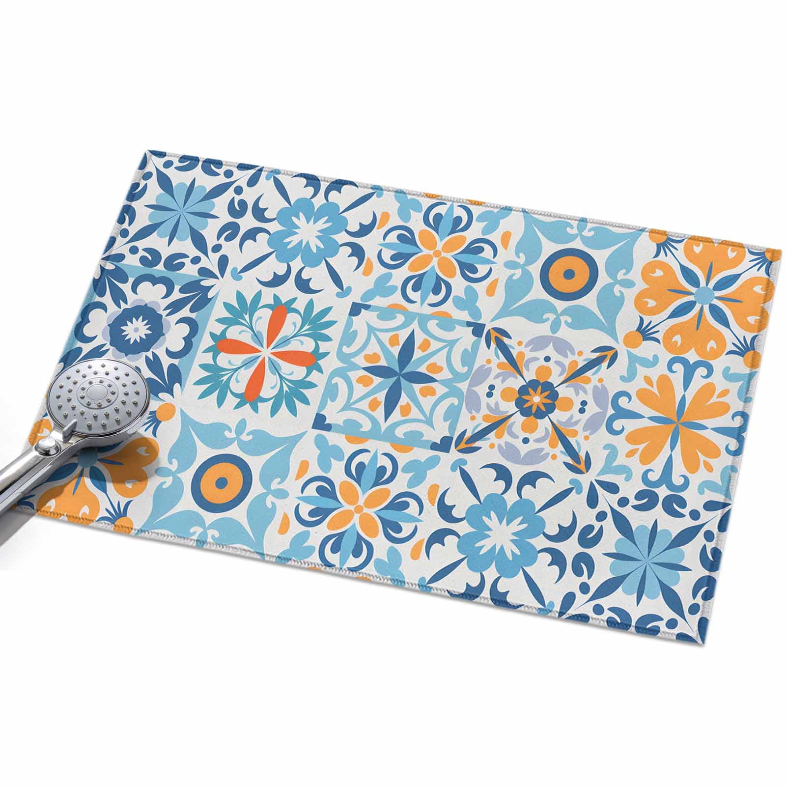Blue Mediterranean Entryway Rug 2x3ft Washable Non Slip Bathroom Rug ...