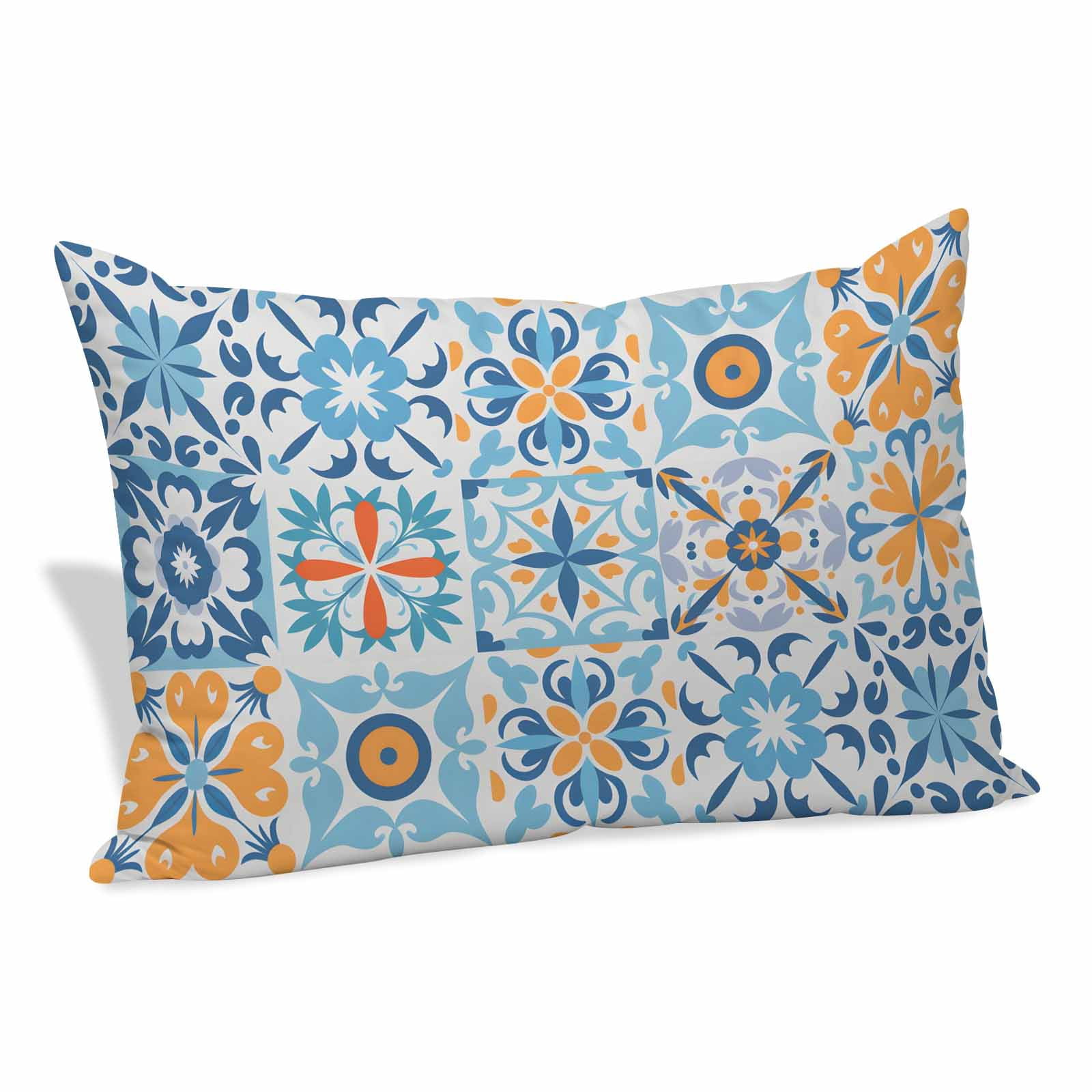 Blue Mediterranean Pillow Covers, Linen Long Throw Pillow Case, Vintage ...