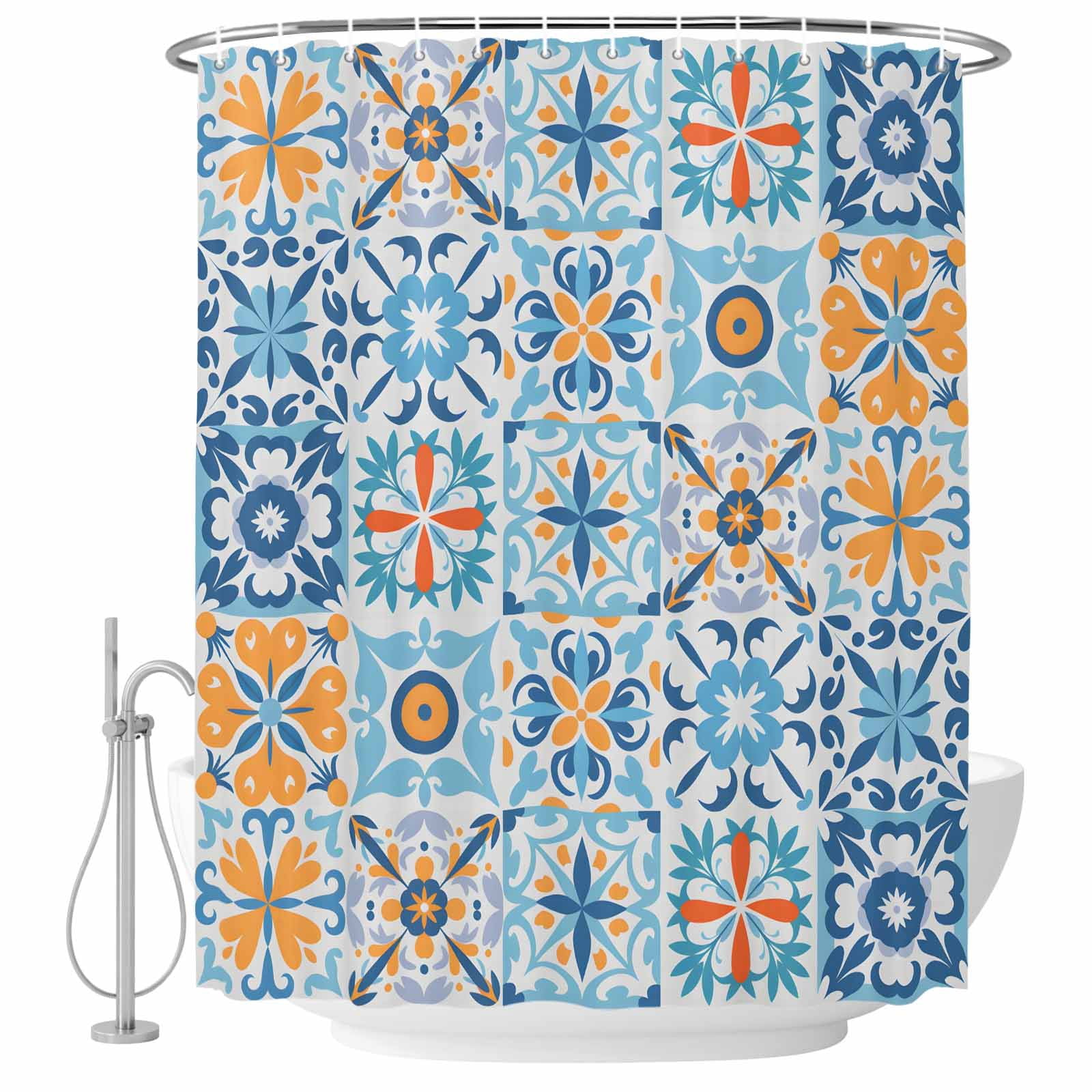 Blue Mediterranean Shower Curtain Set - Small 36" x 72" Washable ...
