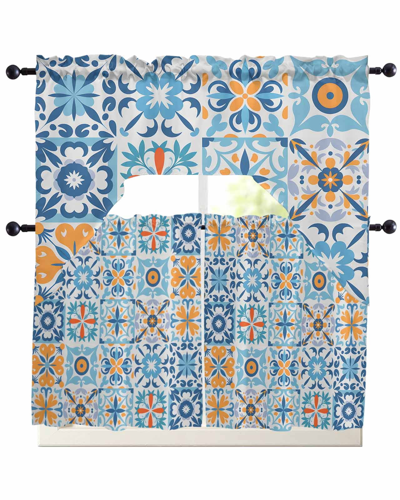 Blue Mediterranean Swag Curtains for Living Room/Bedroom Windows ...