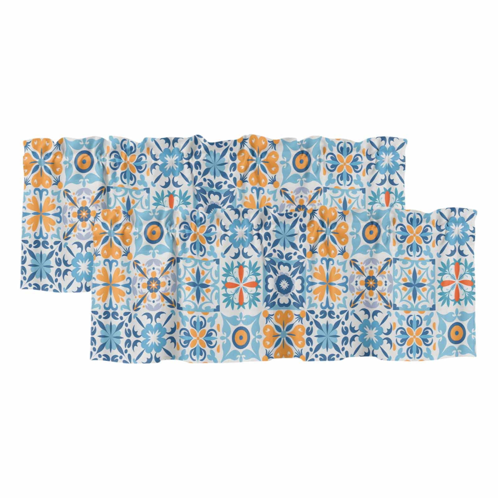 Blue Mediterranean Valances for Windows, Decorative Rod Pocket Window ...
