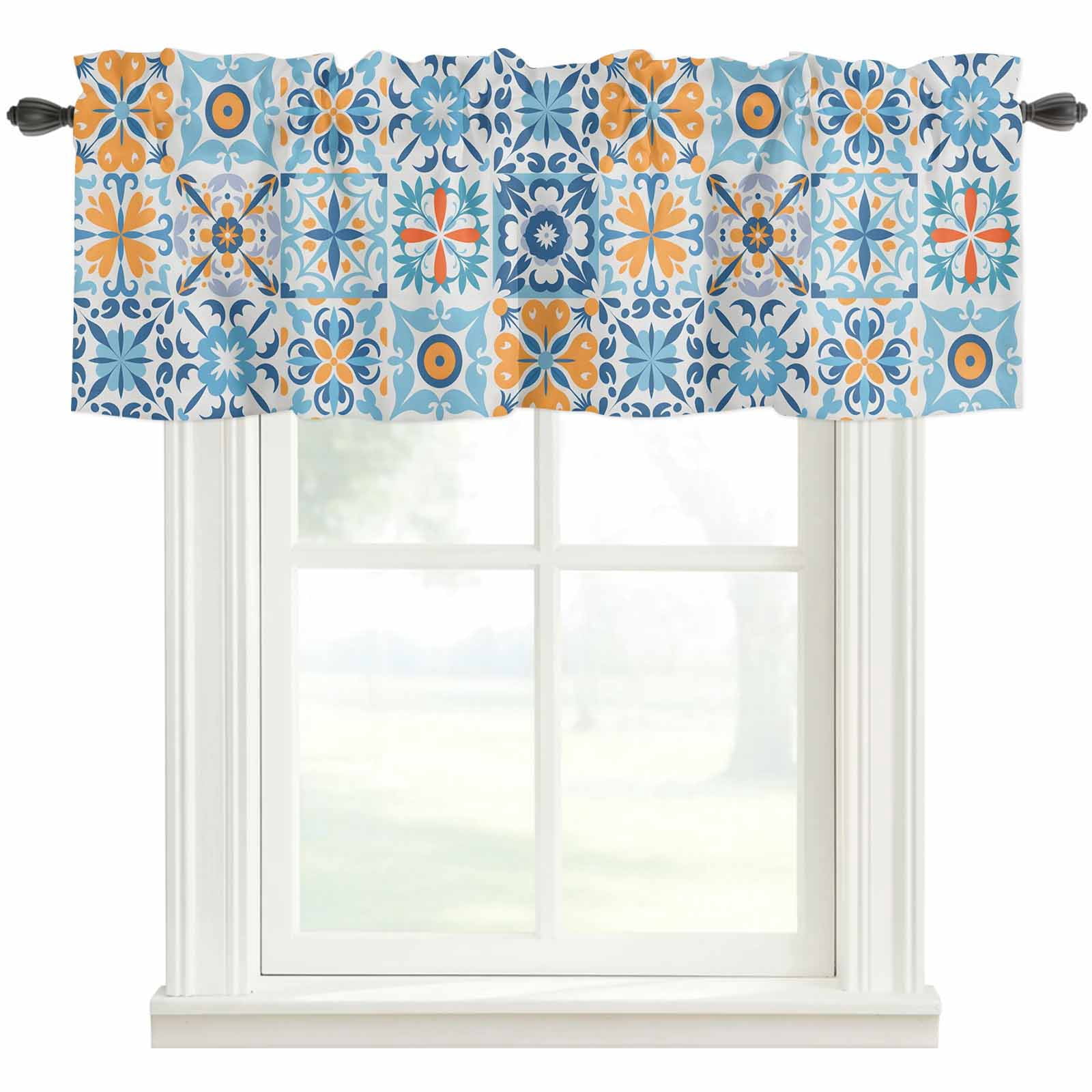 Blue Mediterranean Valances for Windows Farmhouse Kitchen Curtains ...