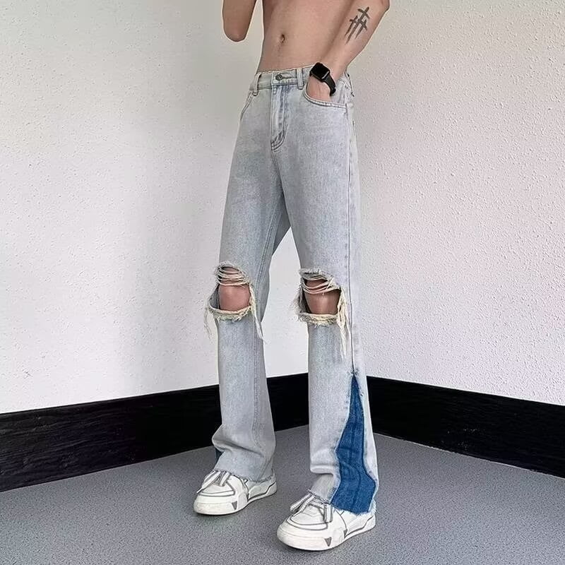 Blue Men‘s Jeans 2024 New Thin Summer Ripped Pants American Style High ...