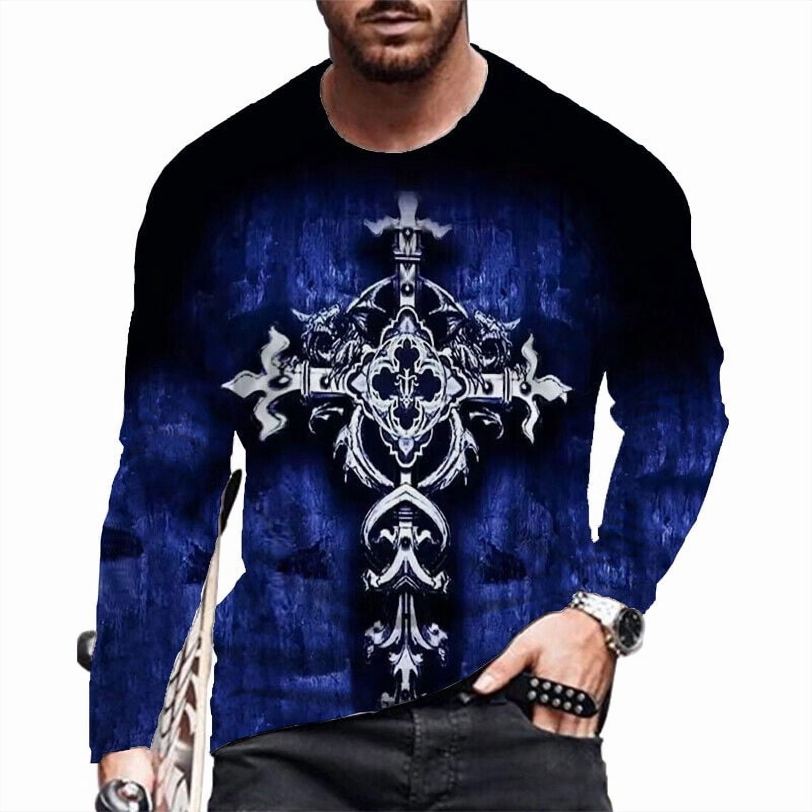 Blue Menapos s Cross Fashion Graphic Print Streetwear Tee Trendy ...