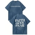 Blue Mens Faith Over Fear Graphic Print Crew Neck Oversized Short ...