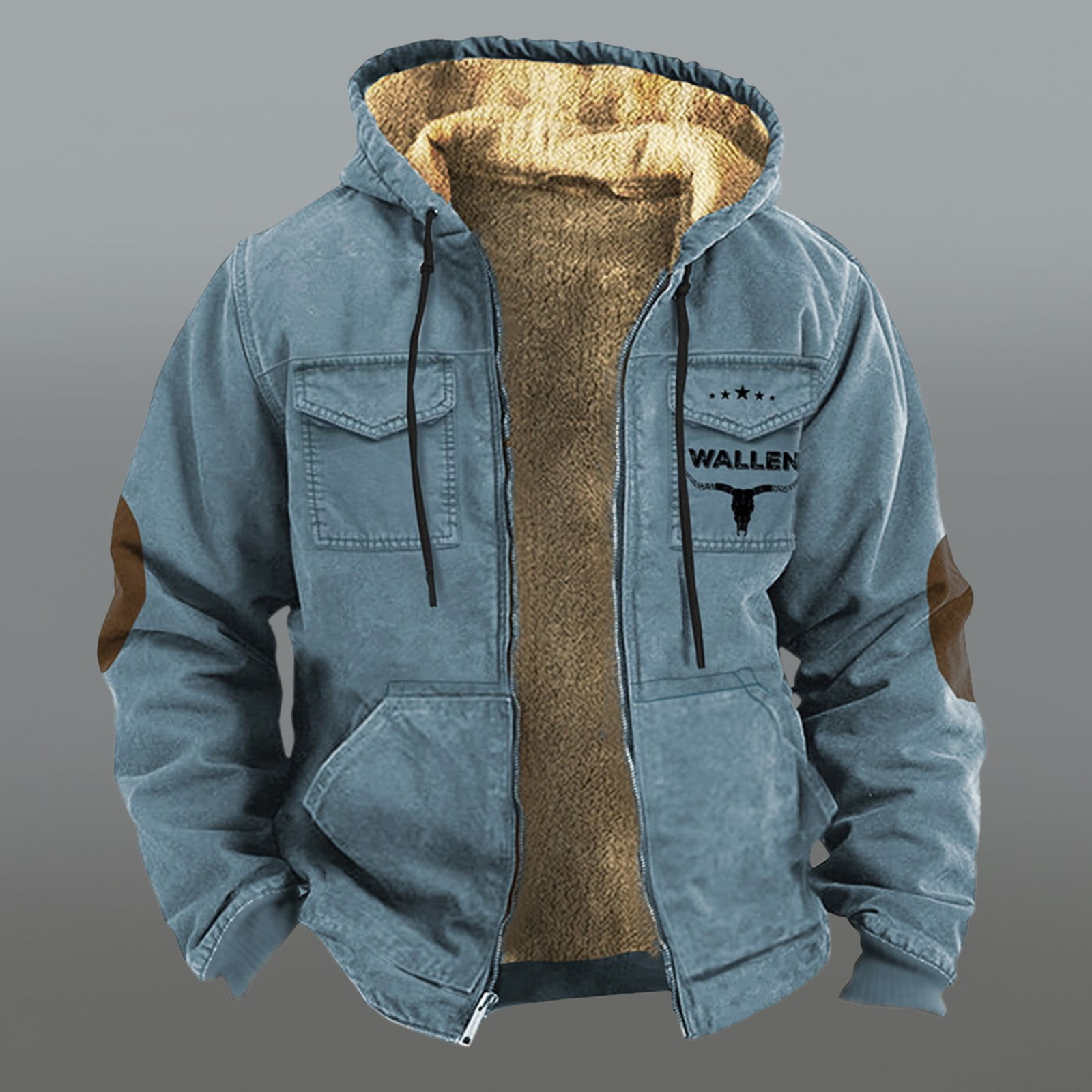 Blue Mens Jackets Men's Winter Plus Velvet Thickened Double Pocket ...