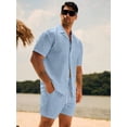 Blue Mens Linen Short Sleeve Collared Shirt And Drawstring Shorts Beach ...