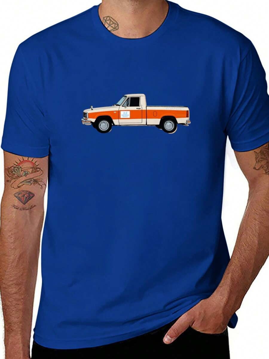 Blue Mens Vintage Pickup Truck Graphic Short Sleeve Crew Neck Cotton T ...