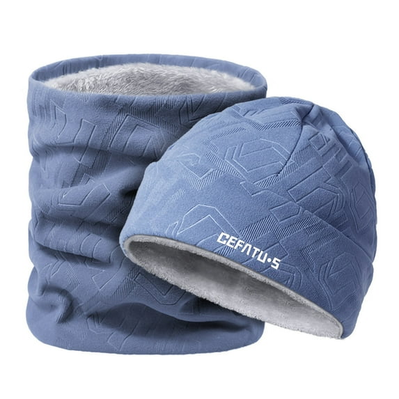 Blue Mens Warm Hat And Neck Cover Two Piece Set Windproof Construction ...